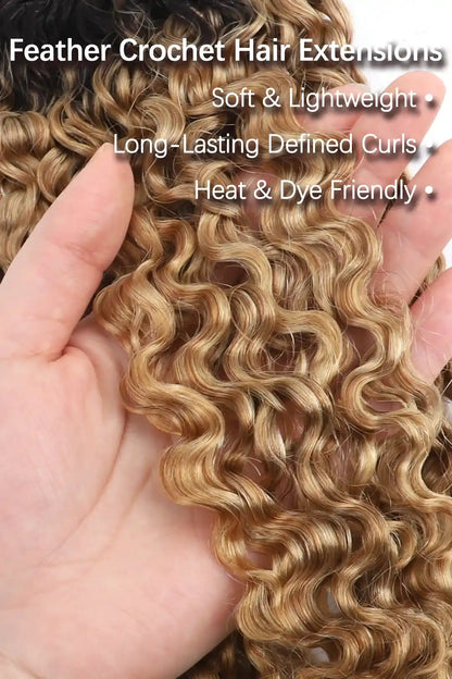 Honey Blonde Ombre Water Deep Wave Feather Crochet Hair - T1B/27 Human ...